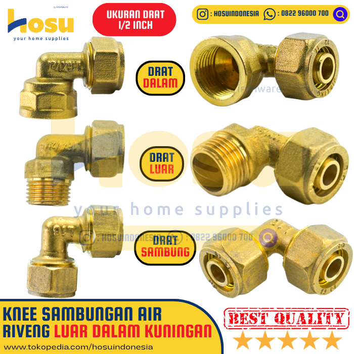 Jual HOSU Sambungan Air Panas Kuningan Nepel Knee Keni Elbow Sambung Drat Luar Drat Dalam 1/2 ...