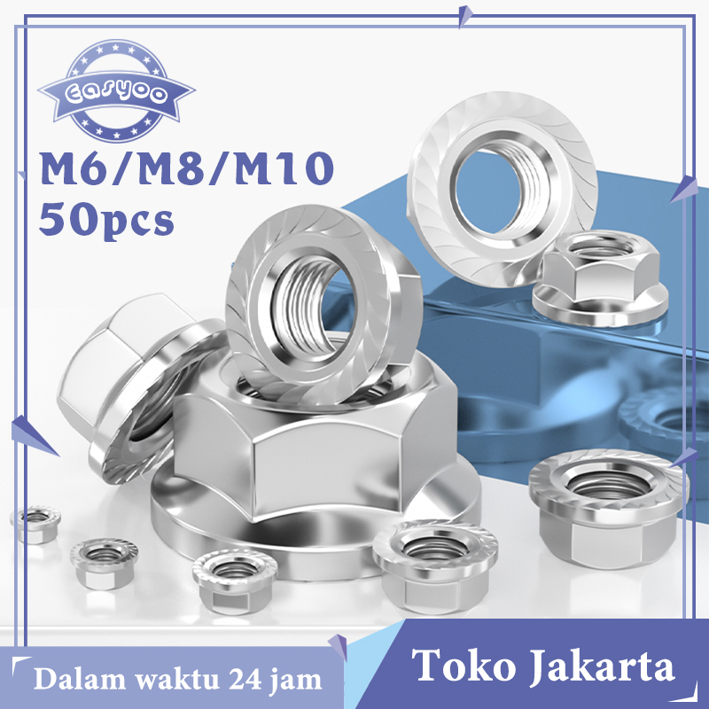 Jual Isi 50 Mur Flange M6 M8 M10 Mur Topi Stainless 304 Flange Nut ...