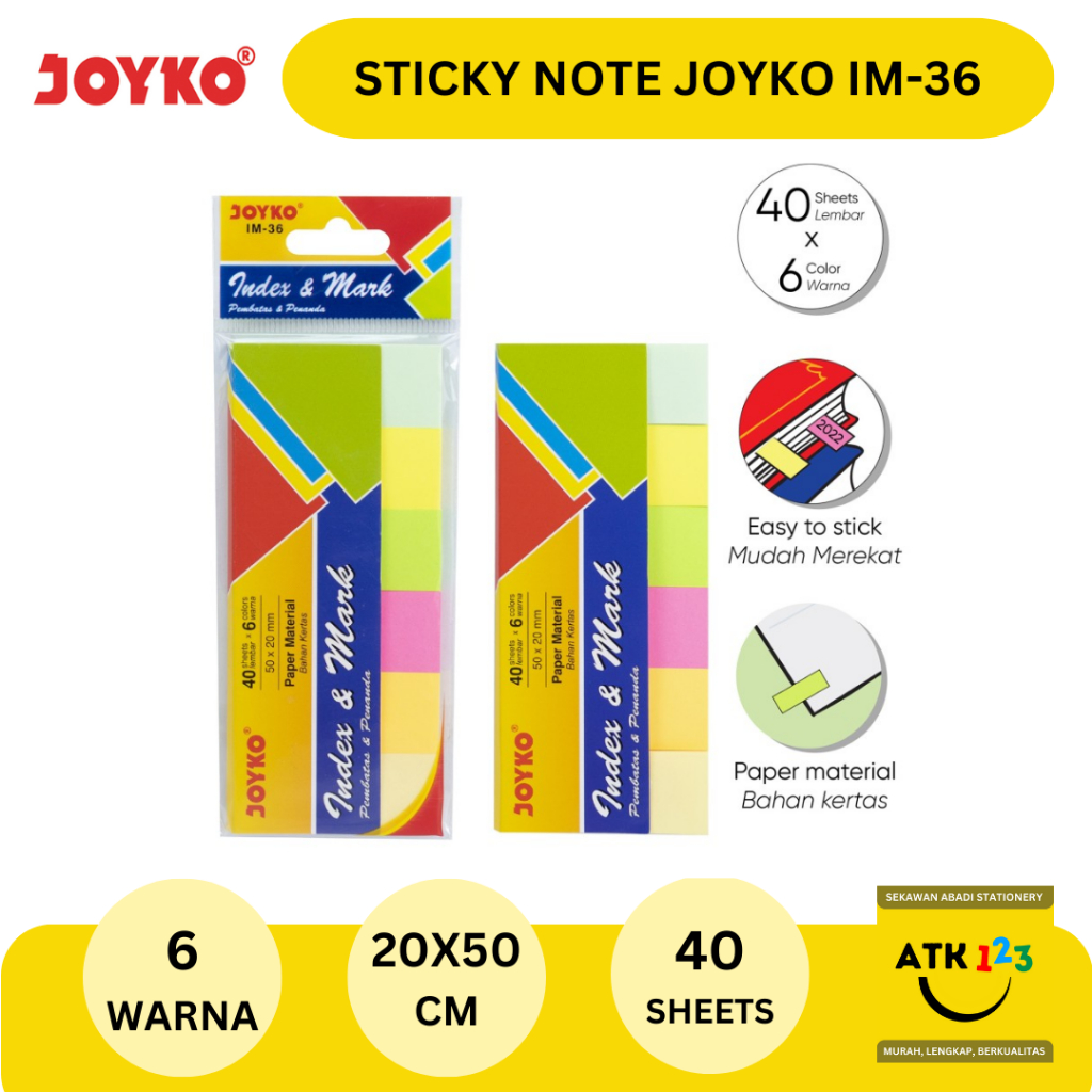 Jual JOYKO Post It / Sticky Note / Sign Here Merk Joyko IM-36 6 Warna ...
