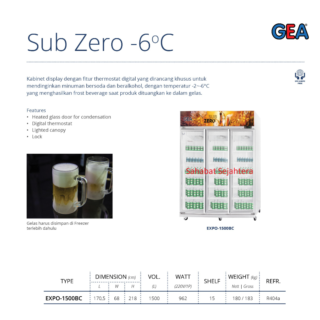 Jual GEA Sub Zero Cooler EXPO-1500BC Kulkas Beer 3 Pintu | Shopee Indonesia