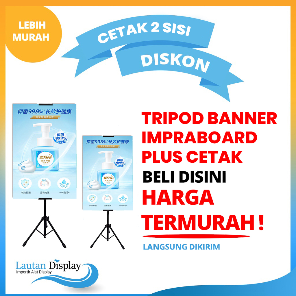 Jual Stand Banner 2 Sisi Tripod Banner Plus Cetak Stiker dan Impraboard ukuran 60x80, 50x70 cm ...