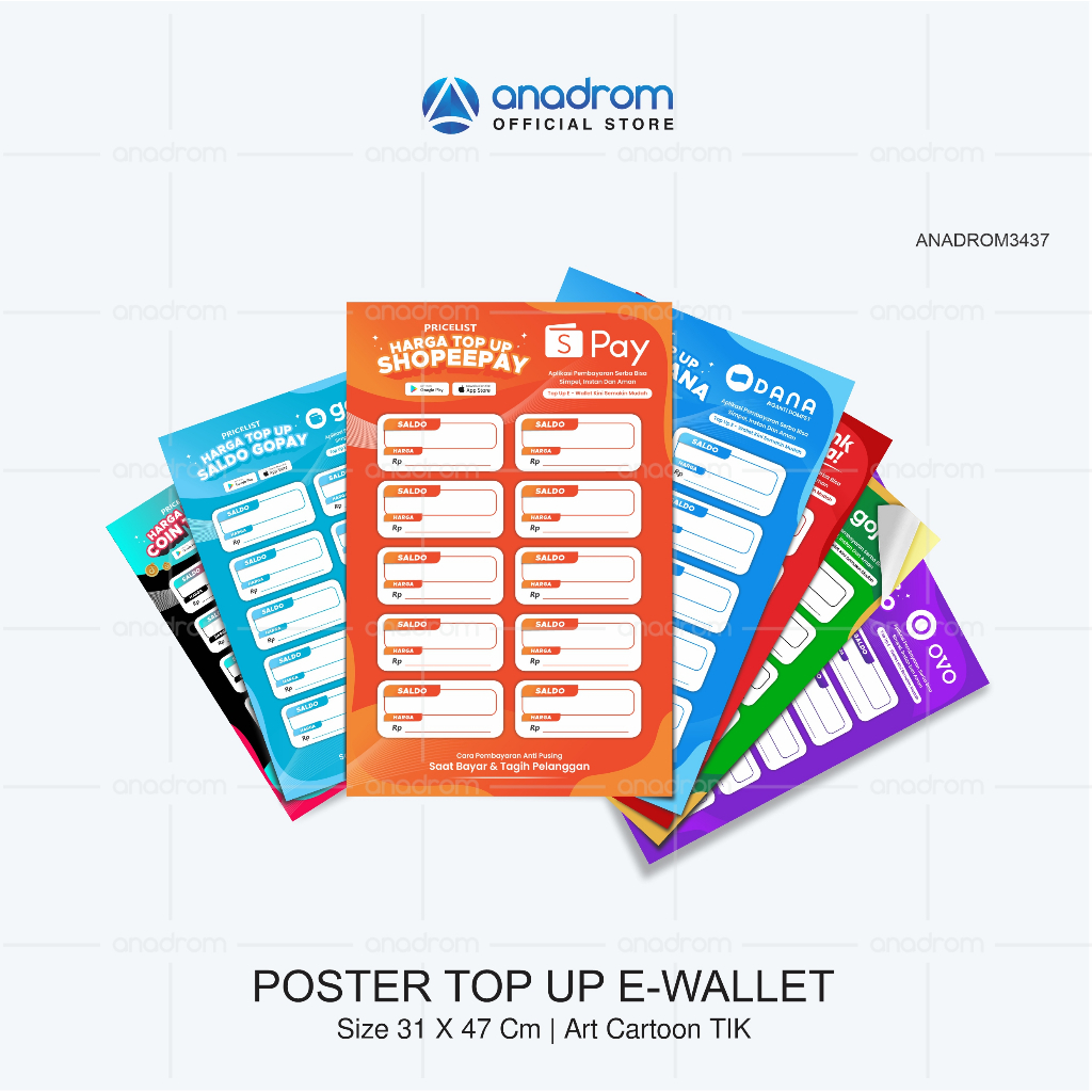 Jual Poster Daftar Harga Top Up E-wallet | Poster Hiasan Konter Ponsel ...
