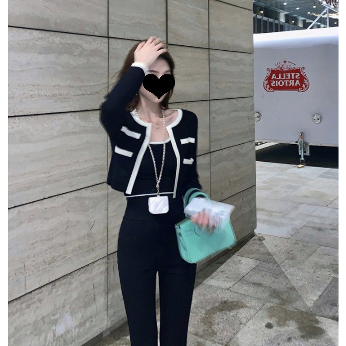 Jual AJWShop WAB Atasan Tanktop Cardigan Set Lengan Panjang Korean Style Kekinian Rajut Import ...