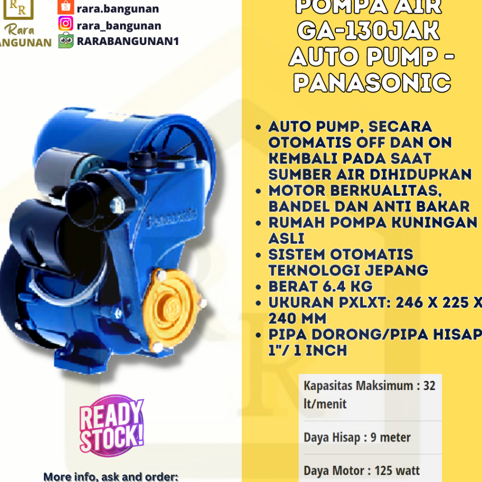 Jual POMPA PANASONIC GA 130 JAK AUTO PUMP/ OTOMATIS HARGA EKONOMIS ...
