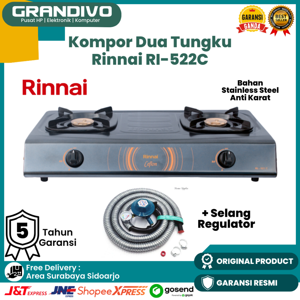 Jual Kompor Gas RInnai 2 Tungku Rinnai 522C RI-522C Garansi Resmi Rinnai - Grandivo | Shopee ...