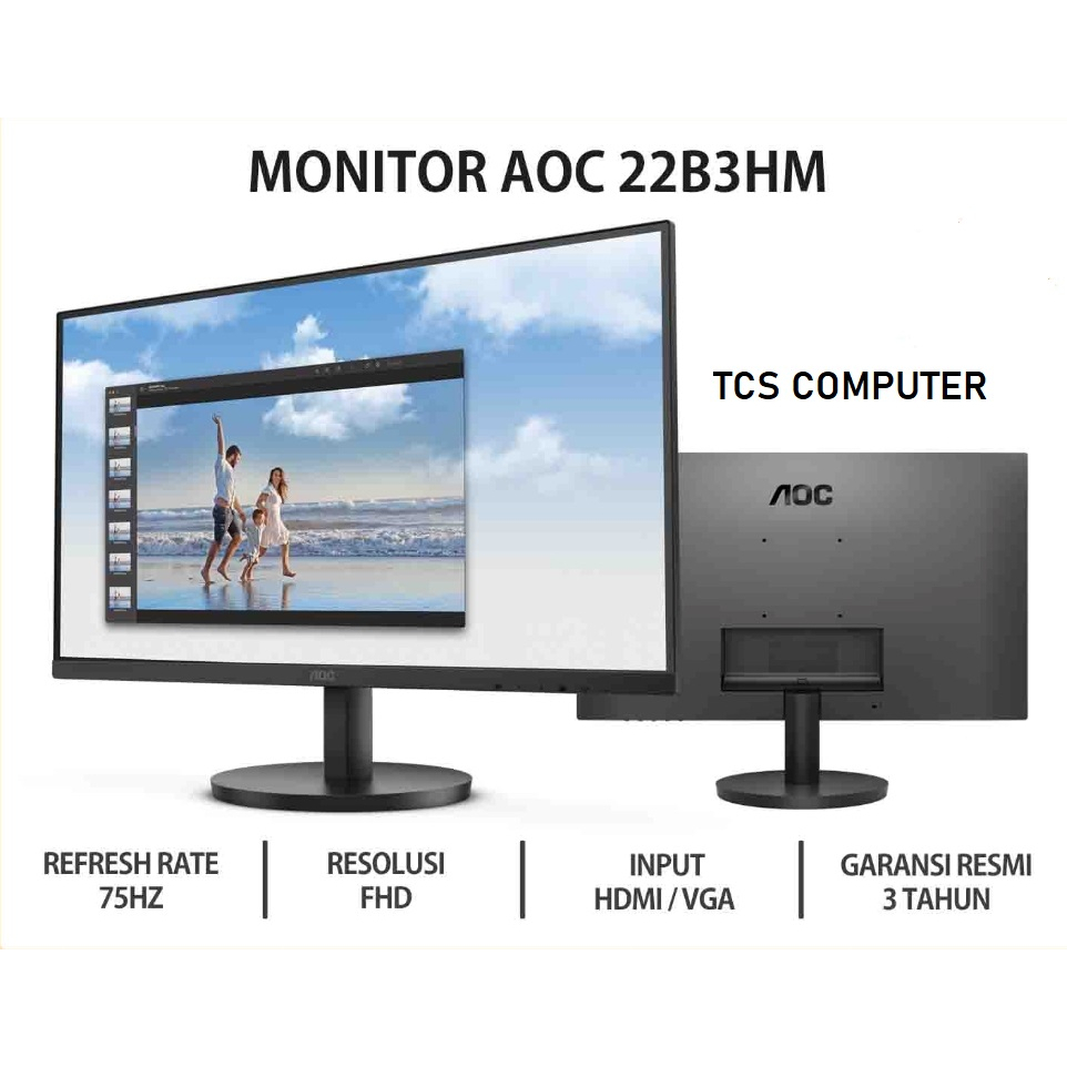 Jual Monitor LED AOC 22B3HM 22" VA FHD 75Hz 4ms VGA HDMI Frameless VESA ...