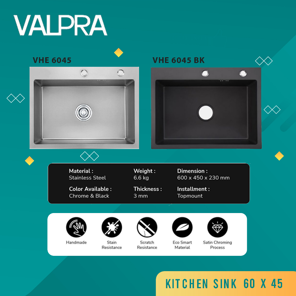 Jual Kitchen Sink Valpra Stainless 6045 / Bak Cuci Piring Tebal ...
