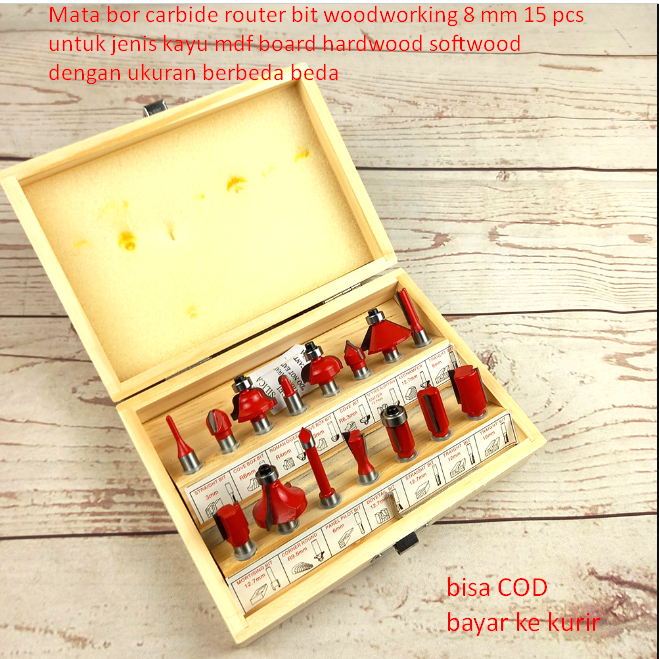 Jual Mata bor carbide router bit woodworking 8 mm 15 pcs untuk jenis ...