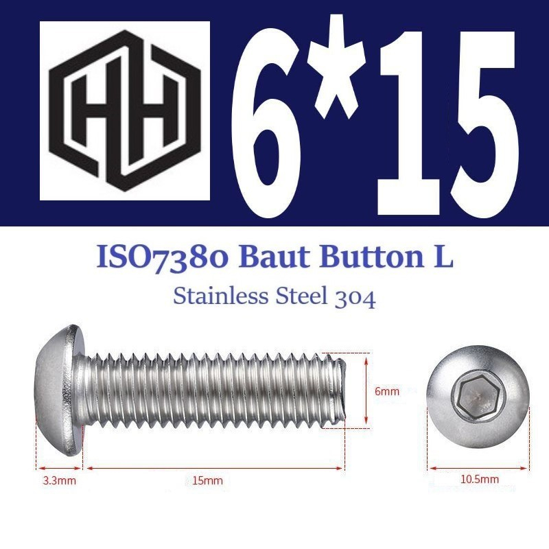 Jual Baut Button L M6 x 15 ISO7380 Hex Stainless Steel BB615 | Shopee Indonesia