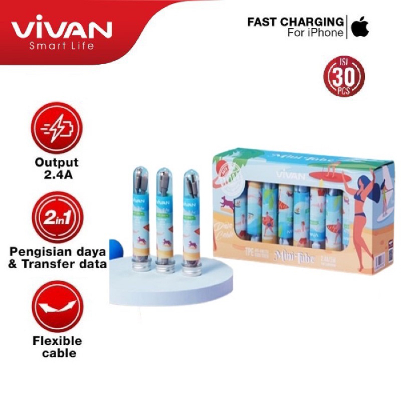 Jual VIVAN Kabel Data CTL100 Cable Data 2.4A 1M Fast Charging Lighting ...