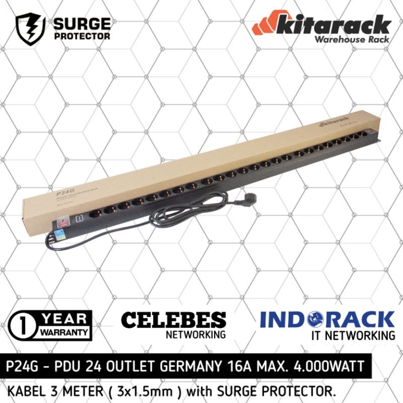 Jual P24G PDU KITARACK 24 Outlet 16A Germany Socket Power Distribution ...