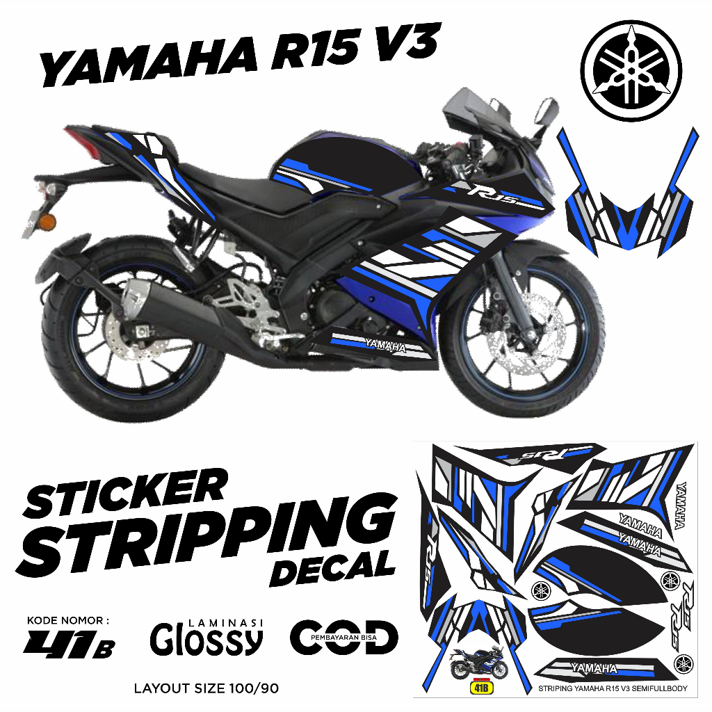 Jual striping variasi Yamaha R15 V3 /stiker decal motor R15 V3 /stiker ...