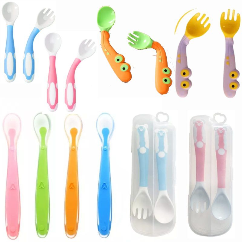Jual Sendok Garpu Silikon Alat Makan MPASI Bayi Anak Bengkok Bisa ...
