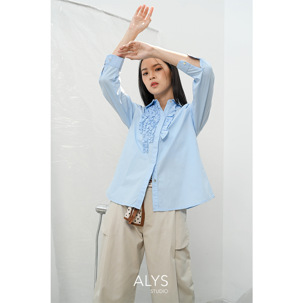 Jual Alys Studio Kemeja Blue Ruffled Lengan Panjang (Kemeja Wanita) | Shopee Indonesia