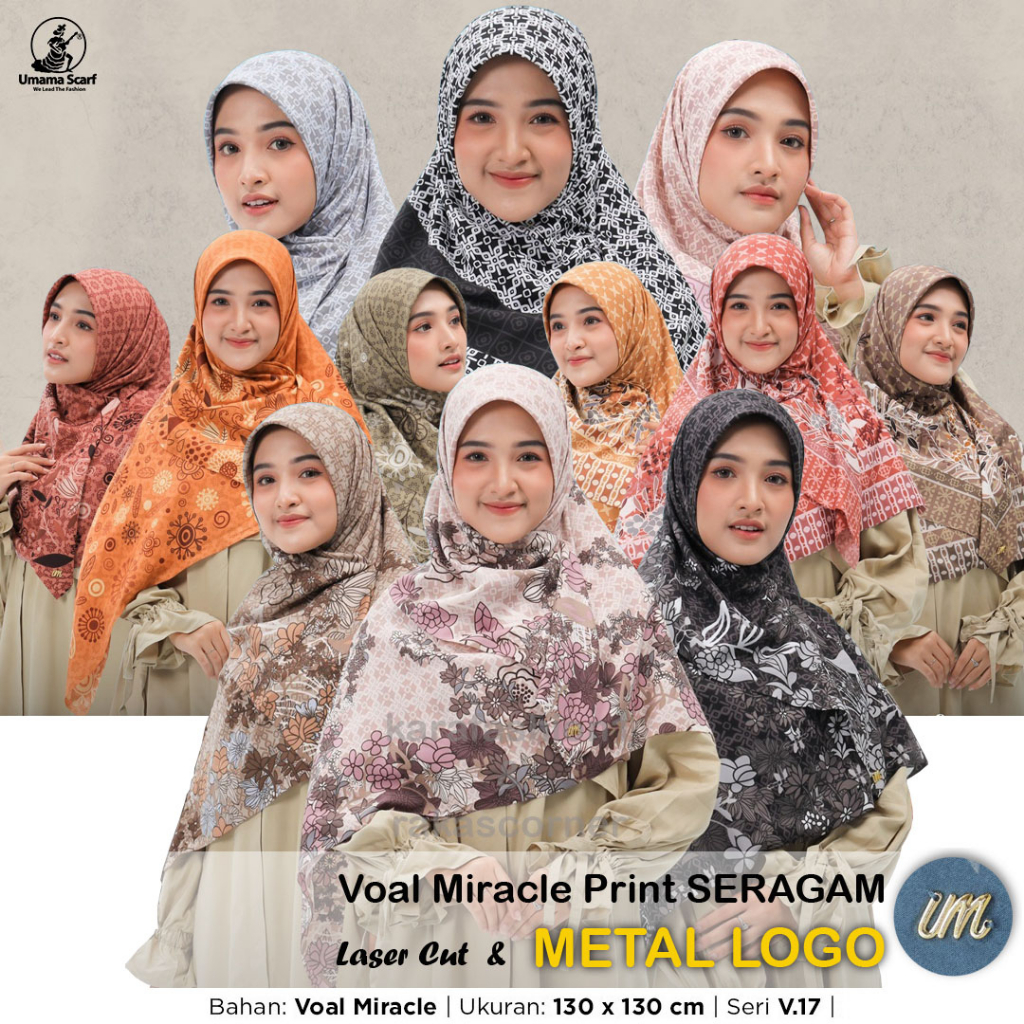 Jual UMAMA SCARF SERAGAMAN Segi Empat Syari Voal Miracle Motif & Metal ...