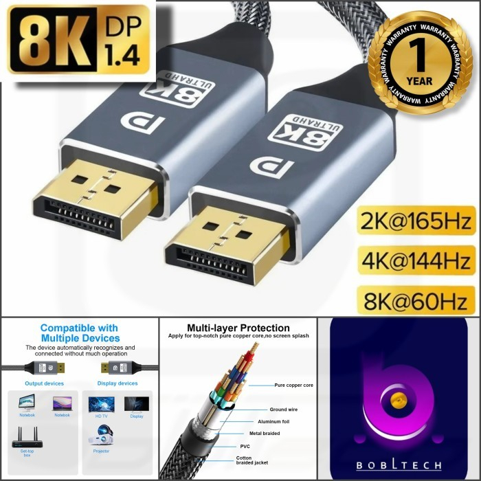 Jual Ultimate Kabel DisplayPort DP 1.4 8K UHD Monitor Ultra High Speed ...