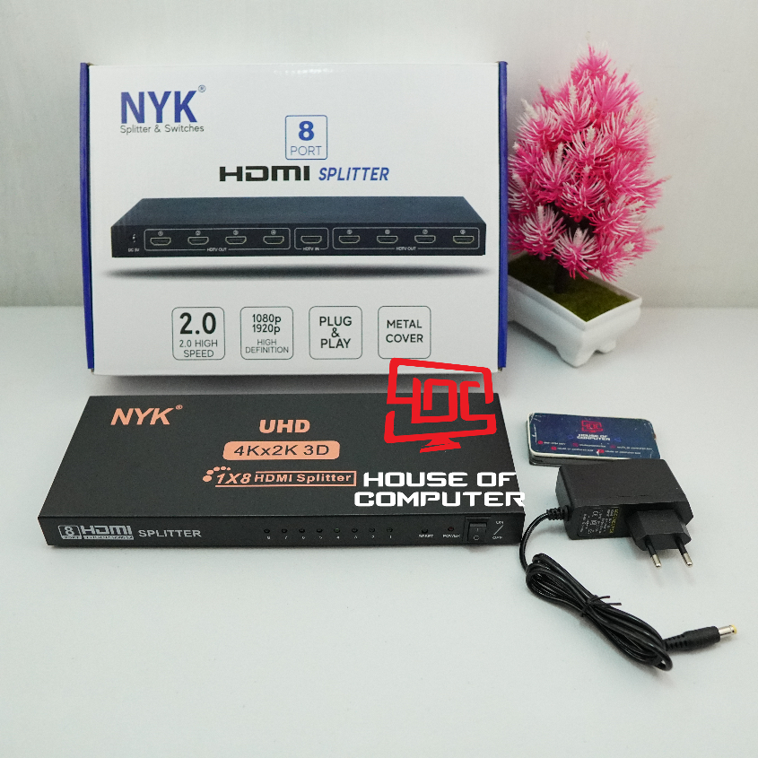 Jual HDMI SPLITTER 8 PORT NYK 4K + ADAPTOR 2A HDCP Full HD 3D 4Kx2K UHD ...