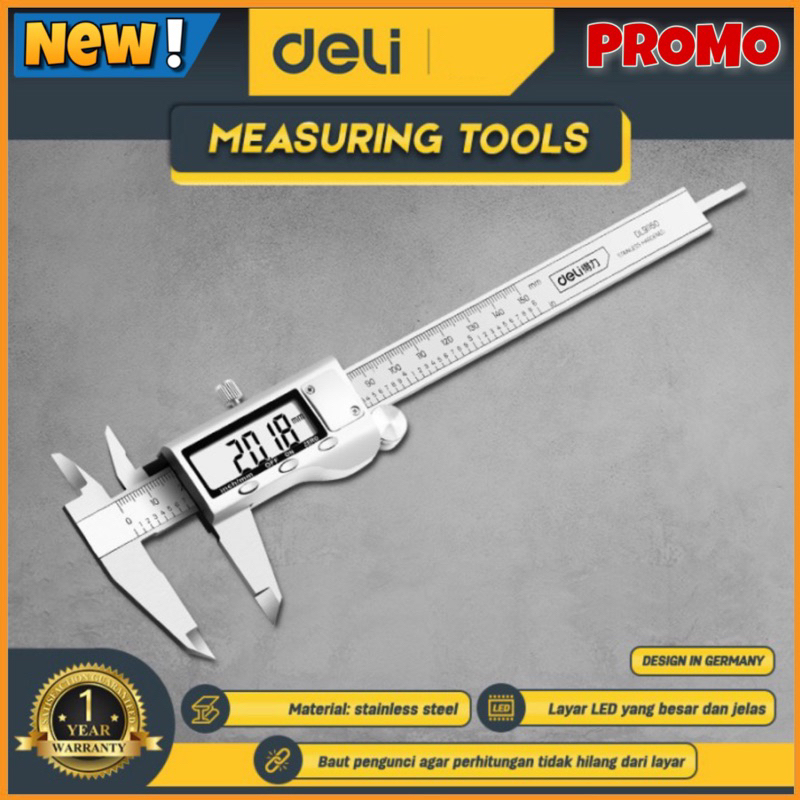 Jual Deli Vernier Caliper/Jangka Sorong Digital 6 inch 150 mm Stainless Steel DL91150 /Alat ...