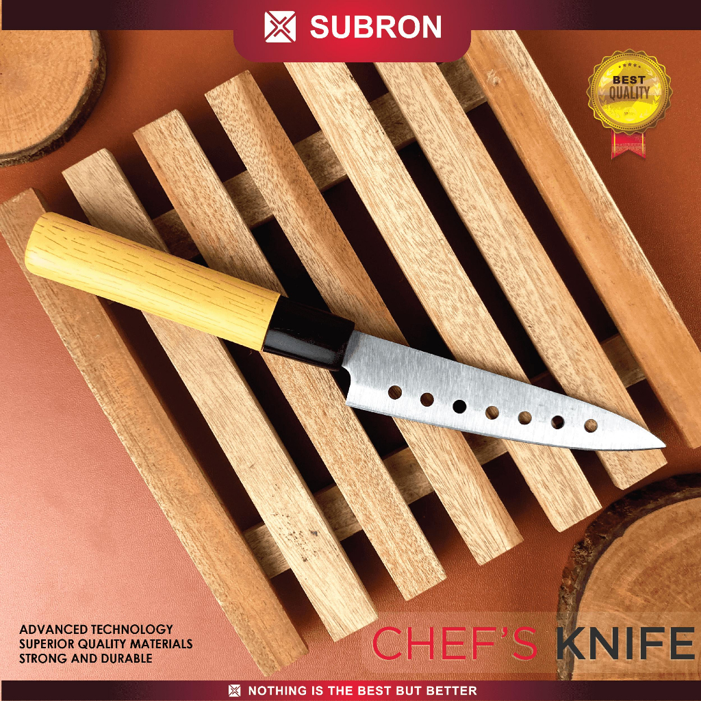 Jual SUBRON Pisau Dapur Stainless Lubang 24cm Tebal Tajam Kitchen Chef ...