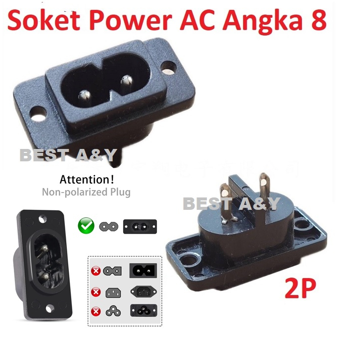 Jual Socket Soket AC Body Angka 8 Switch 2 lubang Kabel Power PLN 220V Colokan Listrik | Shopee ...