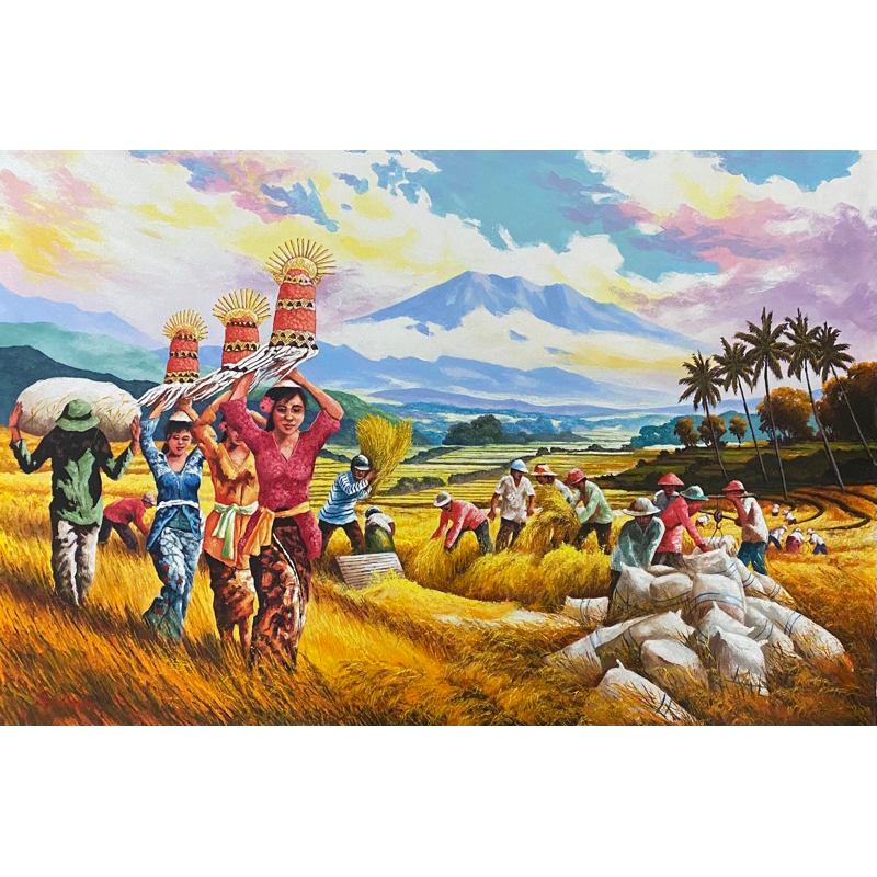 Jual lukisan pemandangn sawah bali , ukuran 100 X 150 | Shopee Indonesia