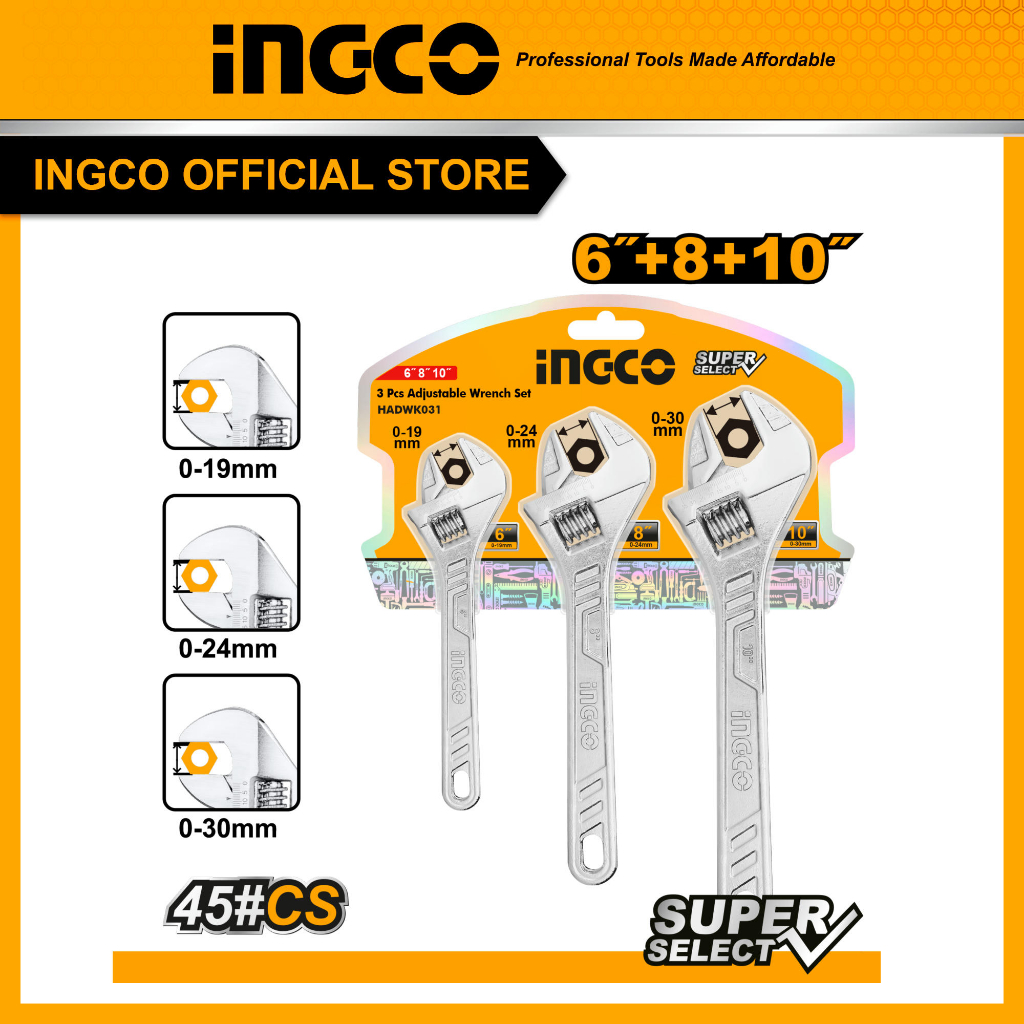 Jual (INGCO) - KUNCI INGGRIS BASIC SET 3PCS 6" , 8" 9" INCH ADJUSTABLE ...
