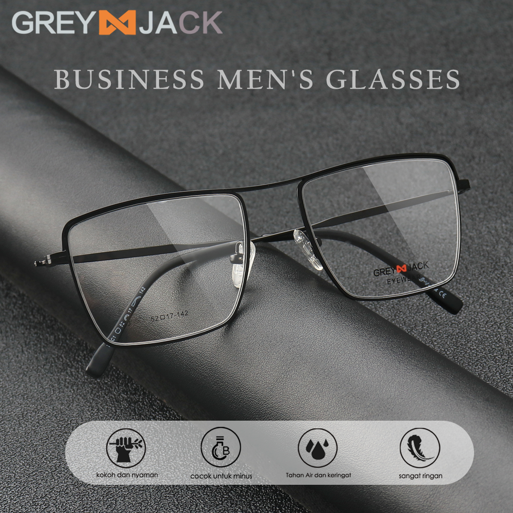 Jual Grey Jack Frame Kacamata Style Kotak Simple Metal Elegant Bisa ...