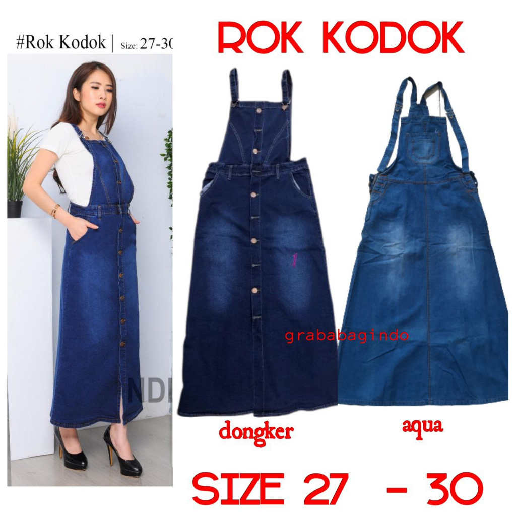 Jual OVERALL DENIM ROK KODOK PANJANG SEMATA KAKI / JAMSUIT ROK PANJANG ...