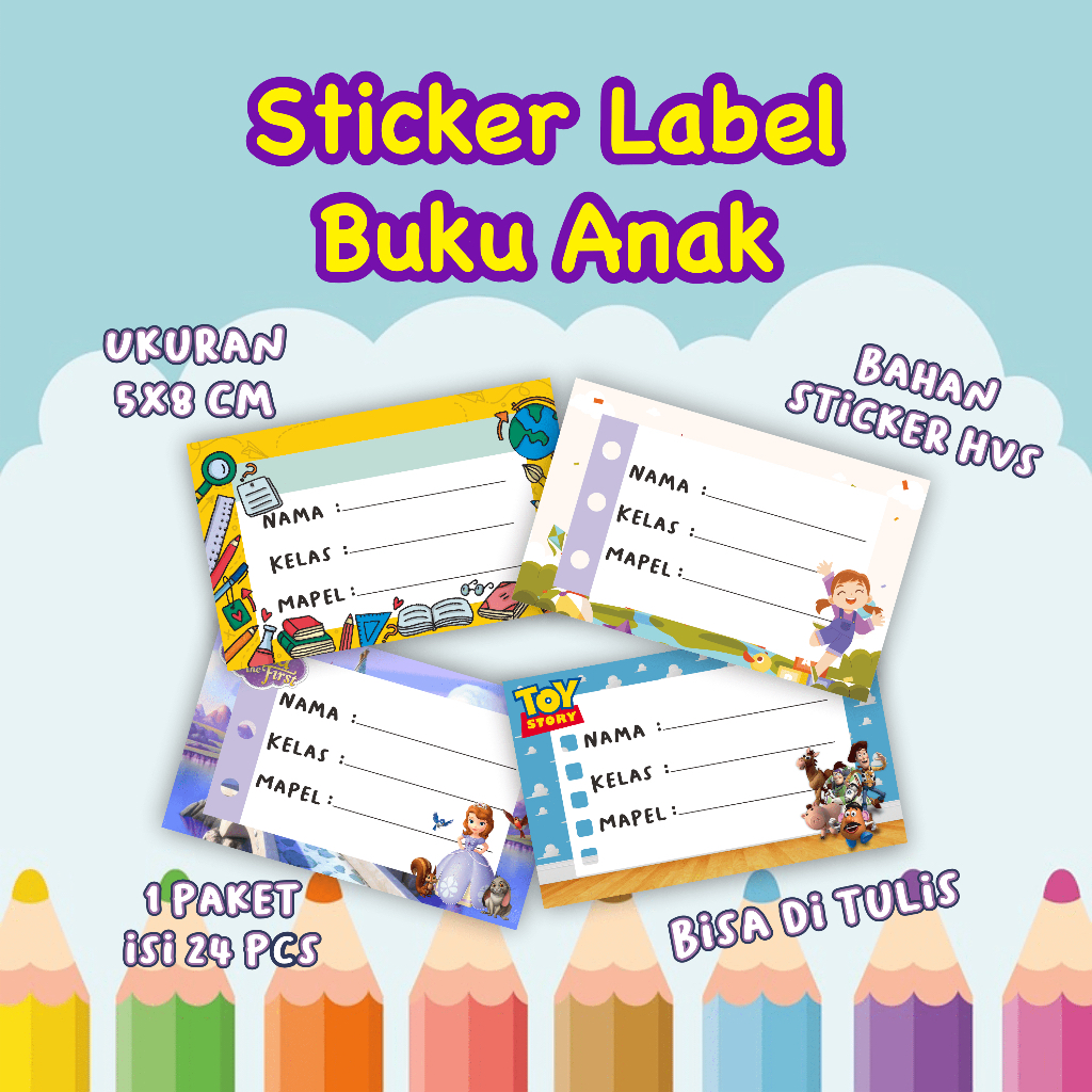 Jual Sticker Label Buku/Sticker Buku Anak/Sticker Label pelajaran ...