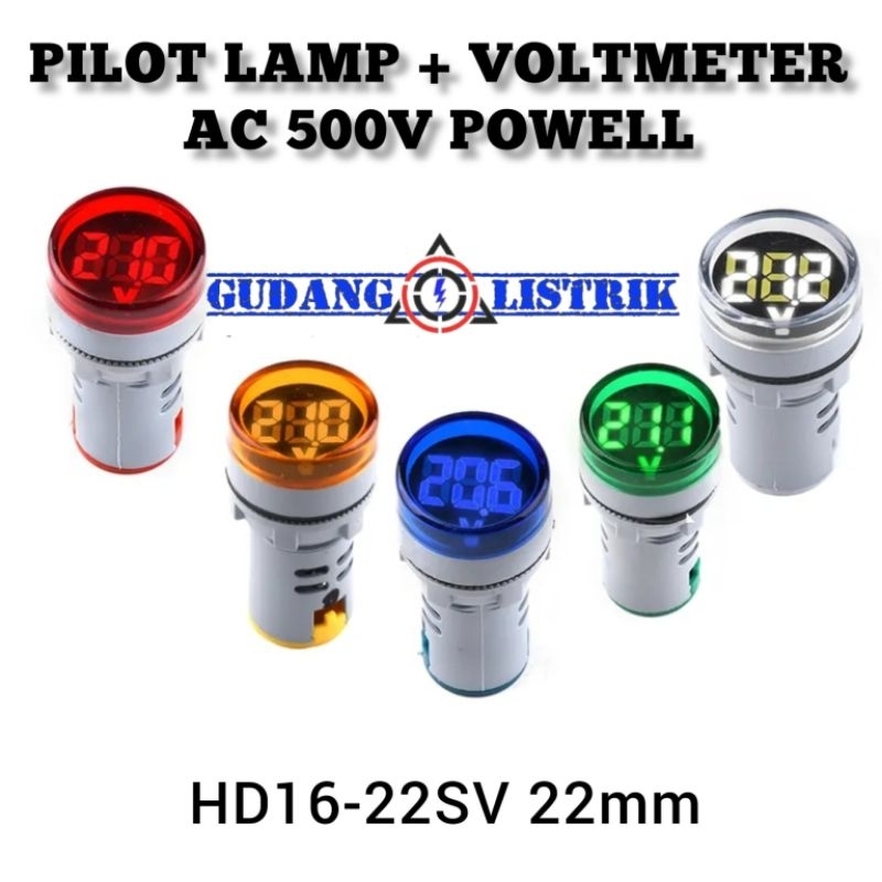 Jual Lampu Pilot Lamp Voltmeter AC 500V POWELL HD16-22SV 22mm Indikator ...
