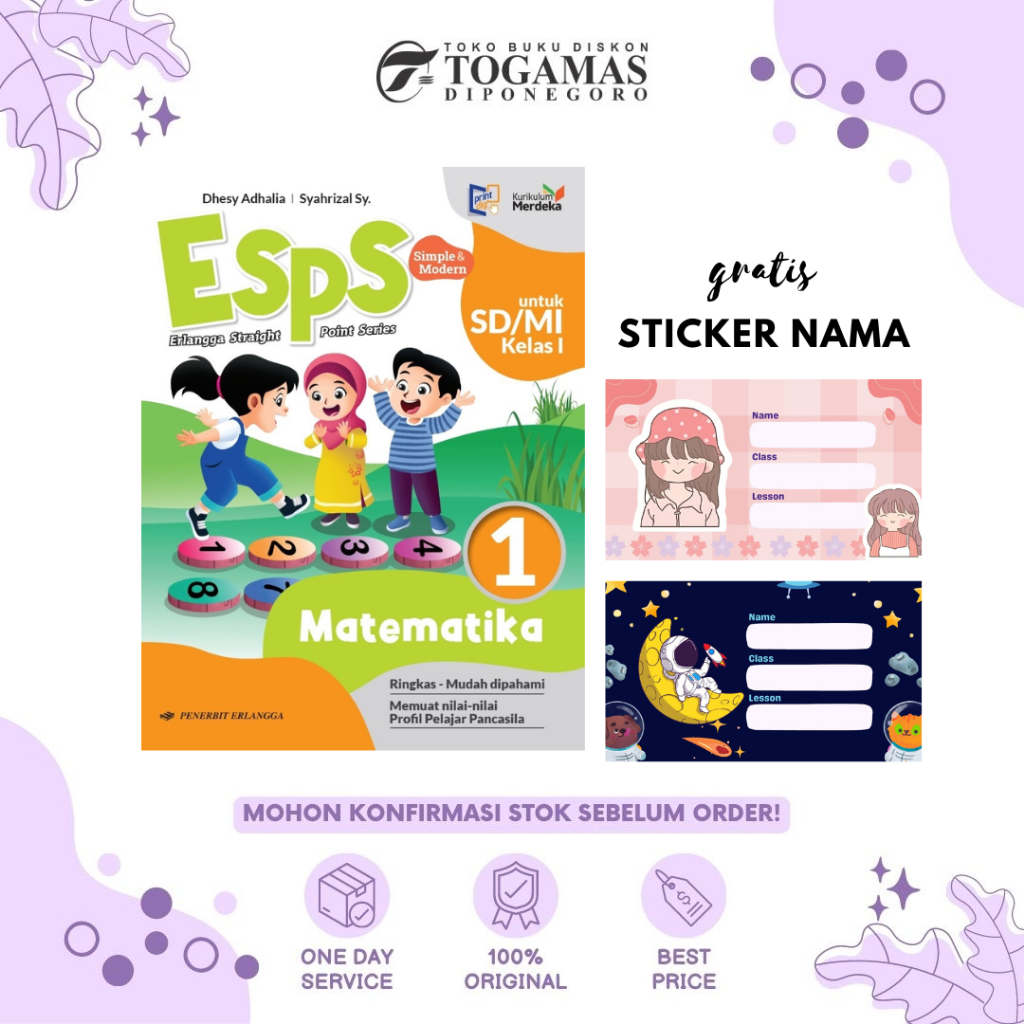 Jual ESPS MATEMATIKA KELAS 1 SD/MI KURIKULUM MERDEKA GRATIS STICKER ...