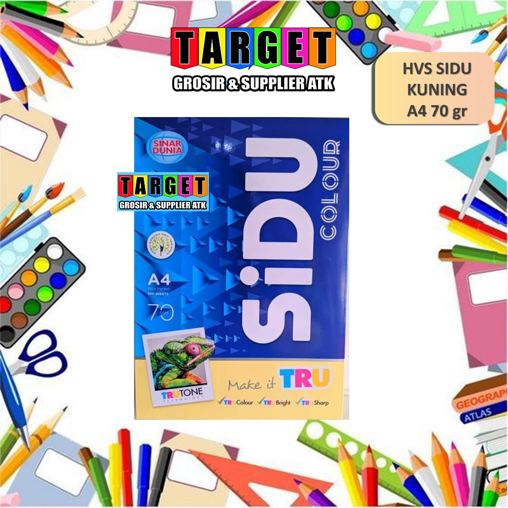 Jual KERTAS HVS WARNA A4 SIDU COLOR ( BIRU MERAH PINK KUNING HIJAU ...