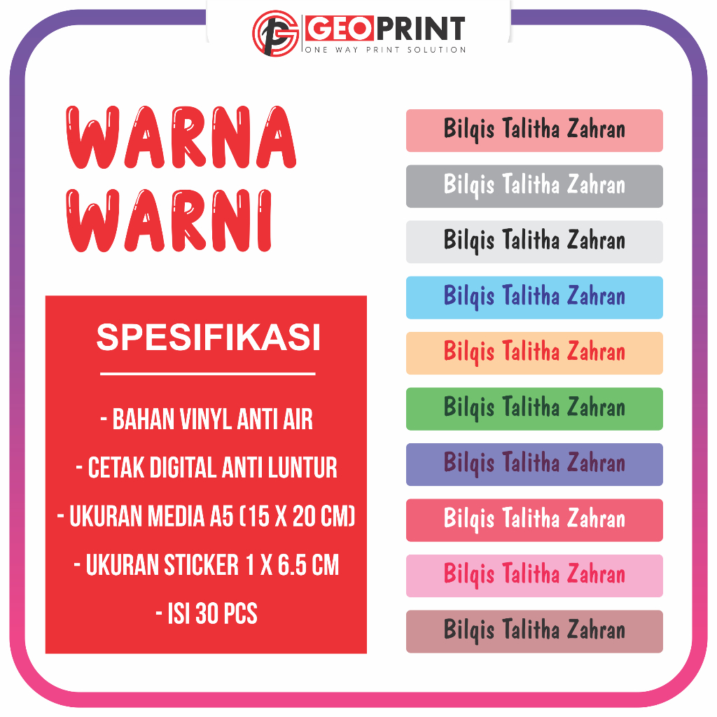 Jual ISI 30 PCS STICKER NAMA ANAK SEKOLAH ANTI AIR BAHAN VINYL UNTUK ...