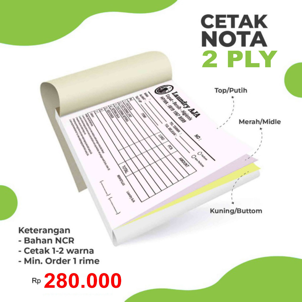 Jual CETAK NOTA KWITANSI NCR CUSTOM FULL COLOR 2 PLAY / 2 RANGKAP ...