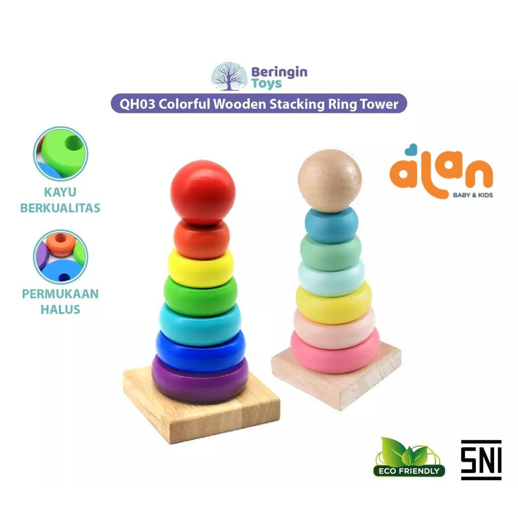 Jual QH03 Colorful Wooden Stacking Ring Tower - Mainan Anak | Shopee ...