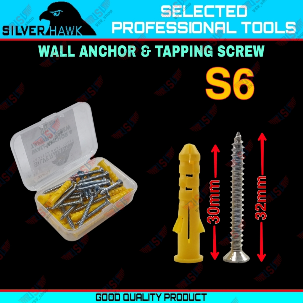 Jual Angkur Baut (SET) S6 Tembok sekrup Dinding Tembok Angkur Nylon Wall anchor S6 | Shopee ...