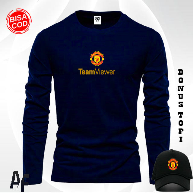 Jual Bonus Topi!! Kaos Lengan Panjang Logo Team Mu Text Gold /Kaos pria ...