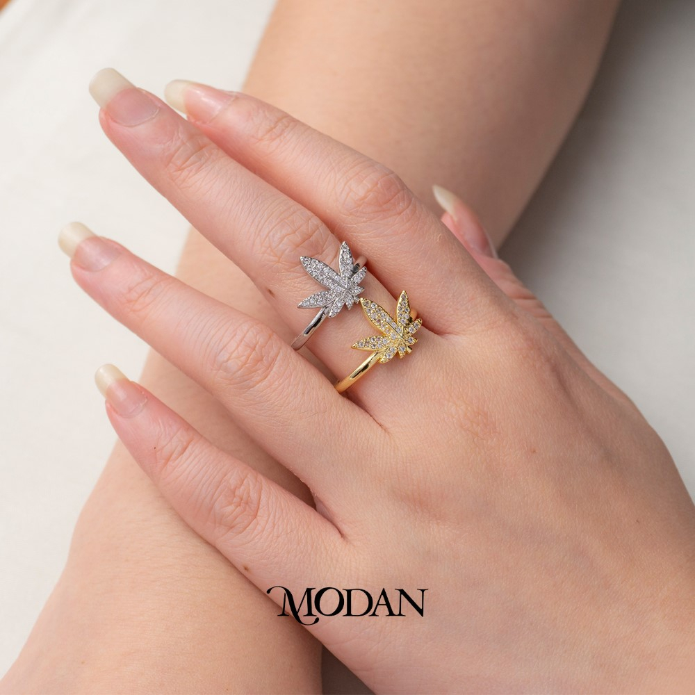 Jual Modan - Sparkling Micro Paved Leaf Adjustable Ring Cincin Daun ...