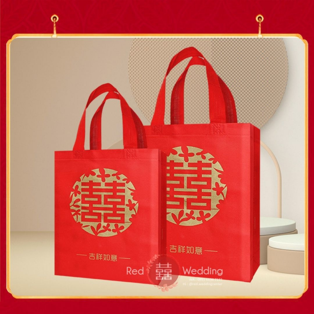 Jual GOODIE BAG Xi Bulat Tas Tenteng Handuk Souvenir Merah Shuang Xi ...