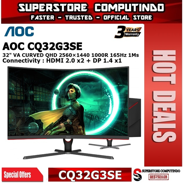 Jual Monitor LED AOC CQ32G3SE 32" Curved 1000R 1440p 165Hz 1ms HDMI DP ...
