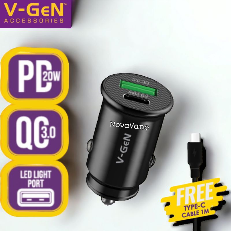 Jual Charger Mobil V-Gen VCC2-32 USB 2 PORTPD20WQC3.0LED LIGHT PORT ...