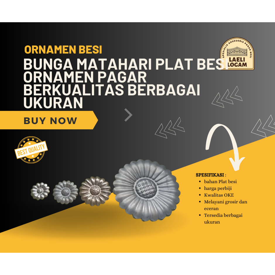 Jual bunga matahari plat besi ornamen pagar berkualitas berbagai ukuran ...