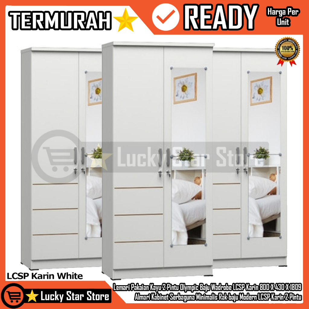Jual [Instan] Lemari Pakaian Kayu 2 Pintu Olympic LCSP KARIN WHITE Baju ...
