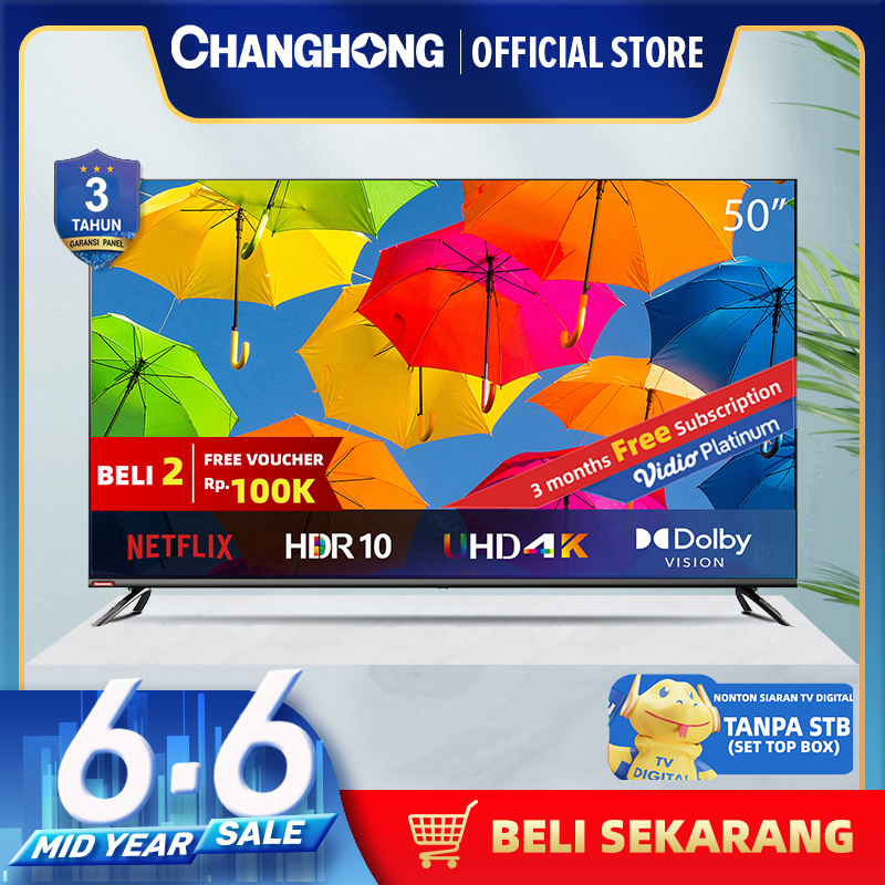 Jual Changhong 50 Inch 4K UHD Netflix TV borderless Google certified Android 9.0 Smart TV LED TV ...