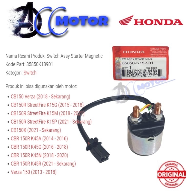 Jual 35850K15901 BENDIK SWITCH STATER VERZA/CBVERZA/MEGA PRO NEW FI ...