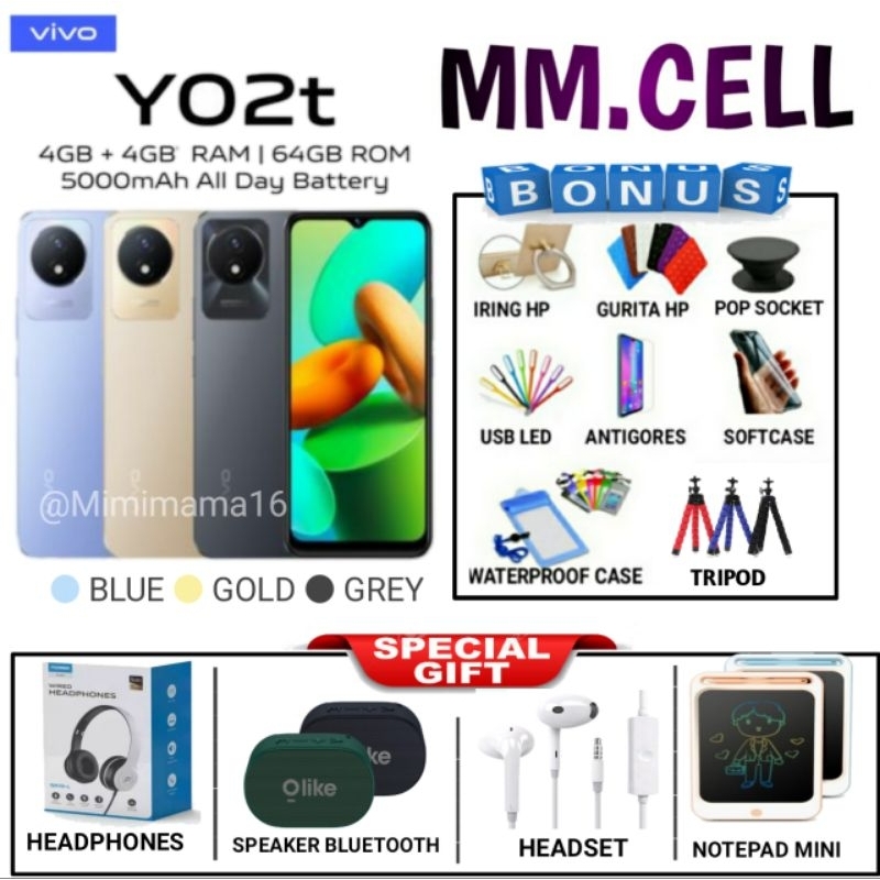 Jual VIVO Y02T 4+4/64GB | Y02 3/32 GARANSI RESMI VIVO | Shopee Indonesia