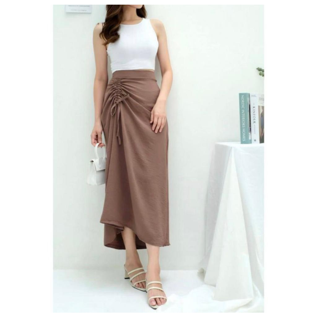 Jual Halo_ rok serut casual | maxi ruched skirt | rok serut korean ...