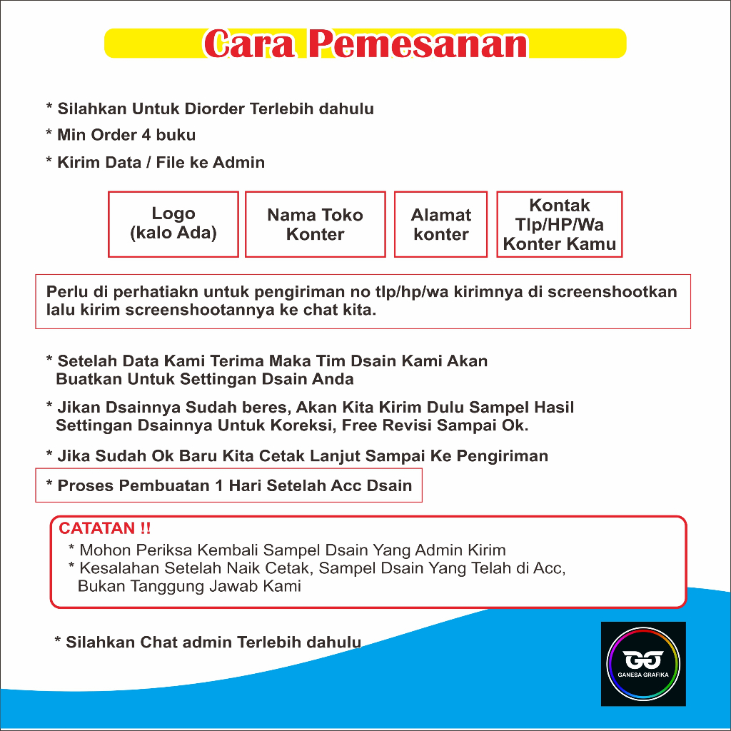 Jual Cetak Nota servis hp Custom Nama konter kamu sendiri ukuran 1/4 polio 10 x 16 cm buku nota ...