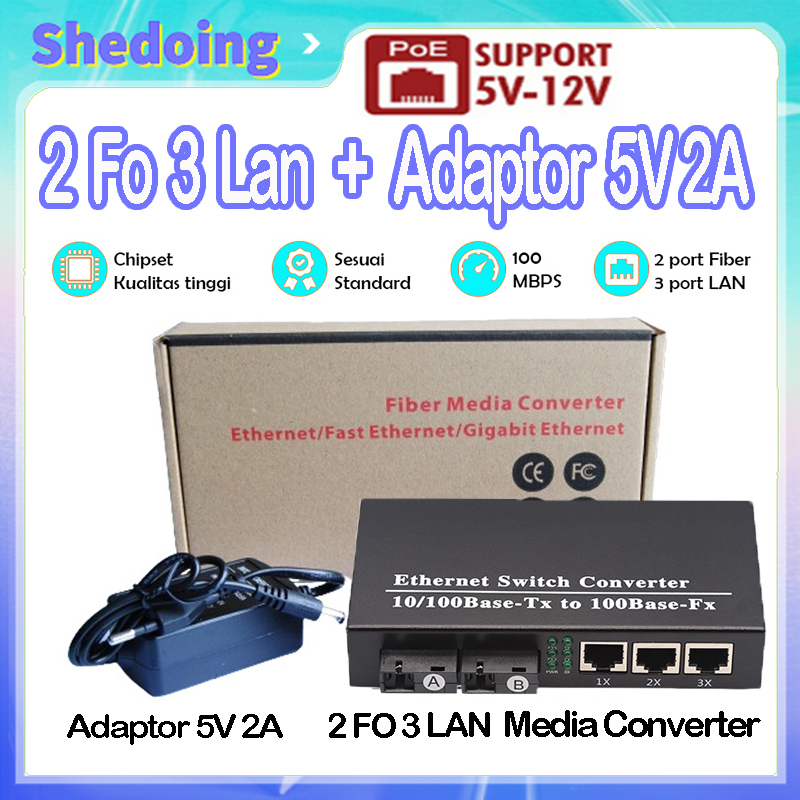 Jual [POE] 2F3E Media Converter 2 FO 3 LAN Htb 2 FO 3 LAN2 Port FO 3 Port LAN Switch Fiber Optik ...