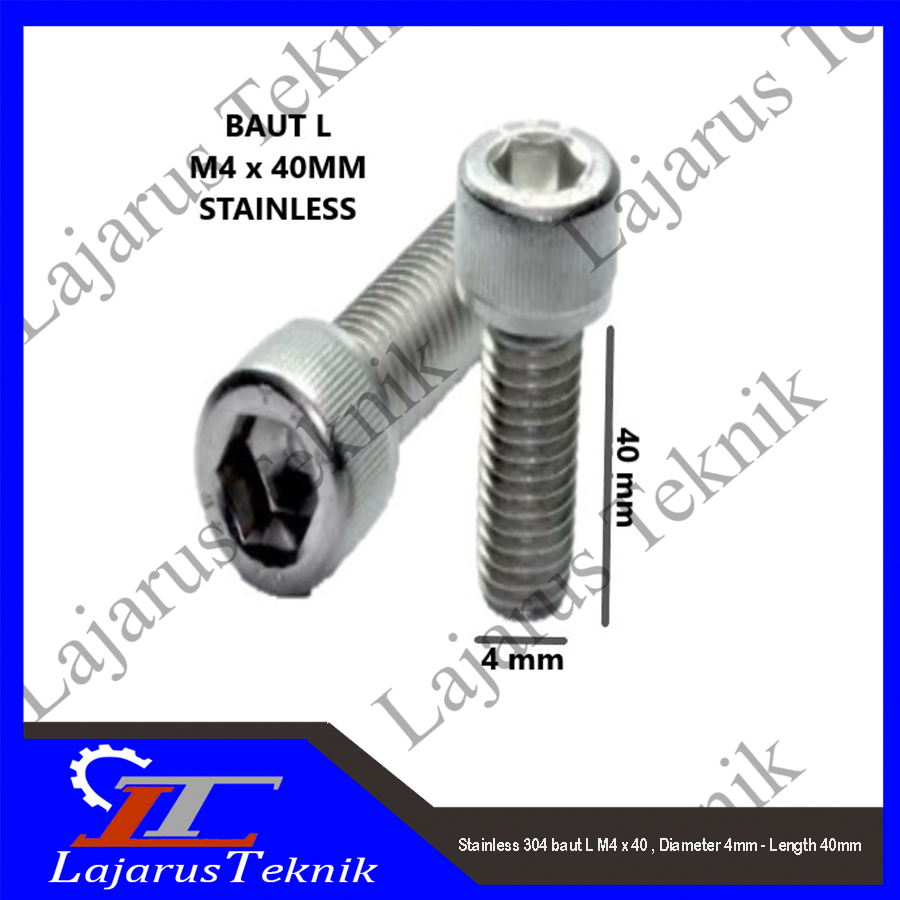 Jual Stainless 304 baut L M4 x 40 , Diameter 4mm - Length 40mm | Shopee Indonesia